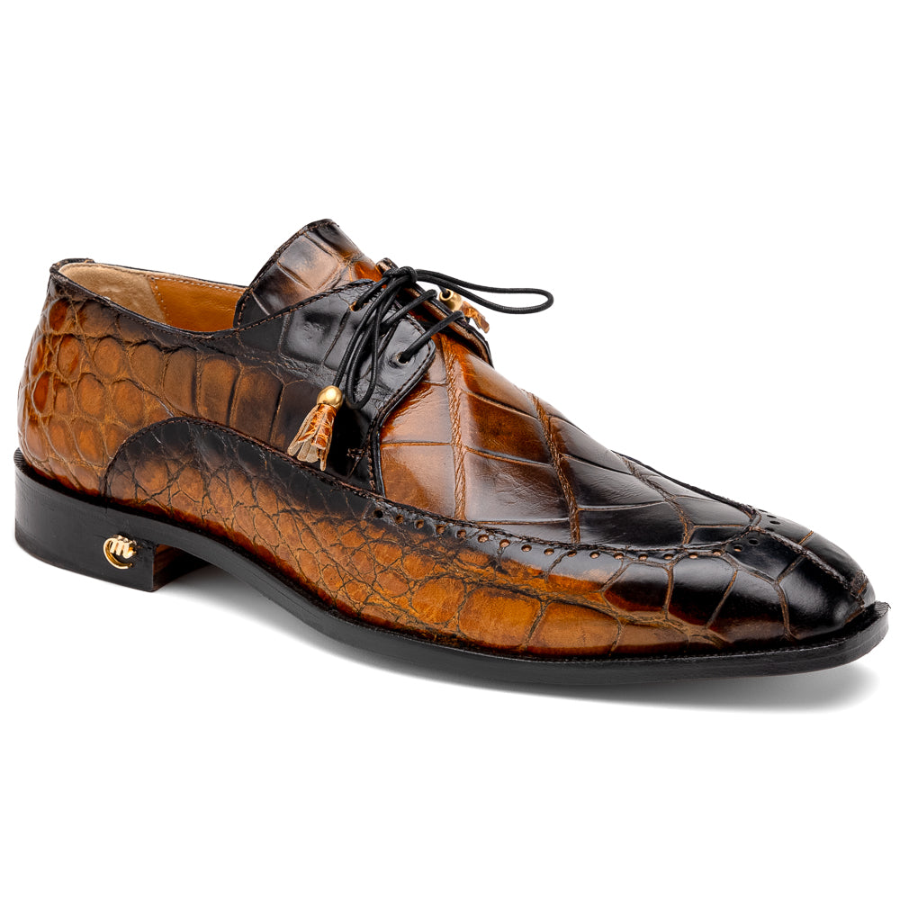 Mauri 3287 Alligator Derby Shoes Toffee / Dirty Black | MensDesignerShoe.com