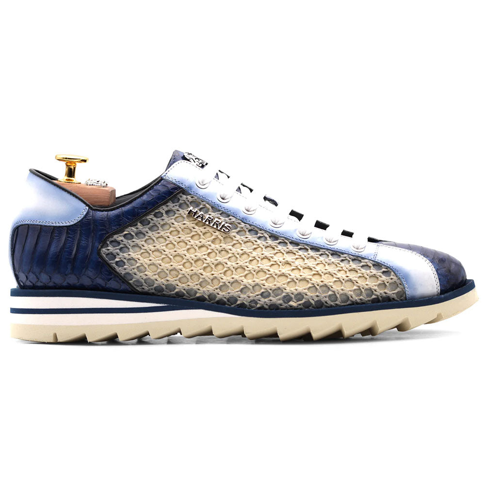 Harris Firenze 1913 Python & Raffia Sneakers Blue | MensDesignerShoe.com