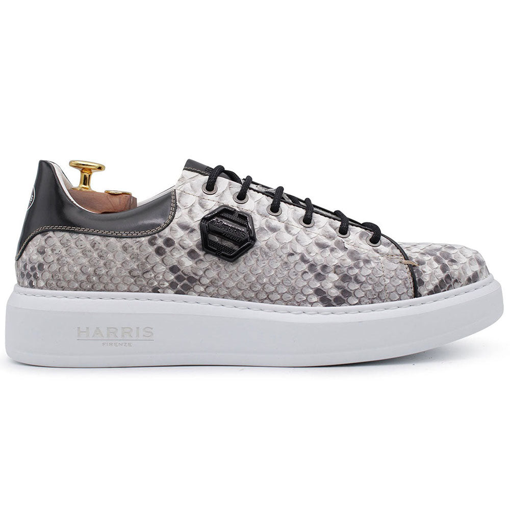 Harris Shoes 1913 Embossed Python Leather Sneakers Grey/ Black | MensDesignerShoe.com