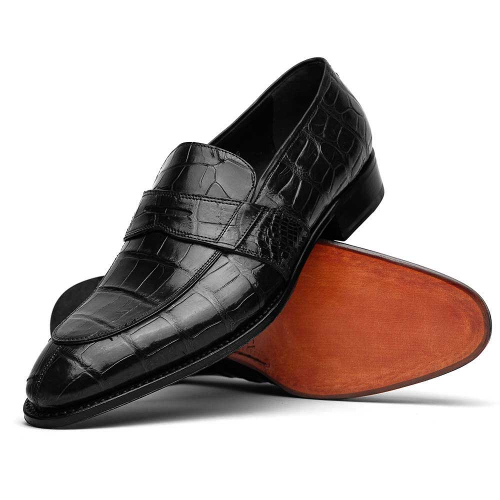 Caporicci 1208 Genuine Alligator Apron Toe Penny Loafers Black ...