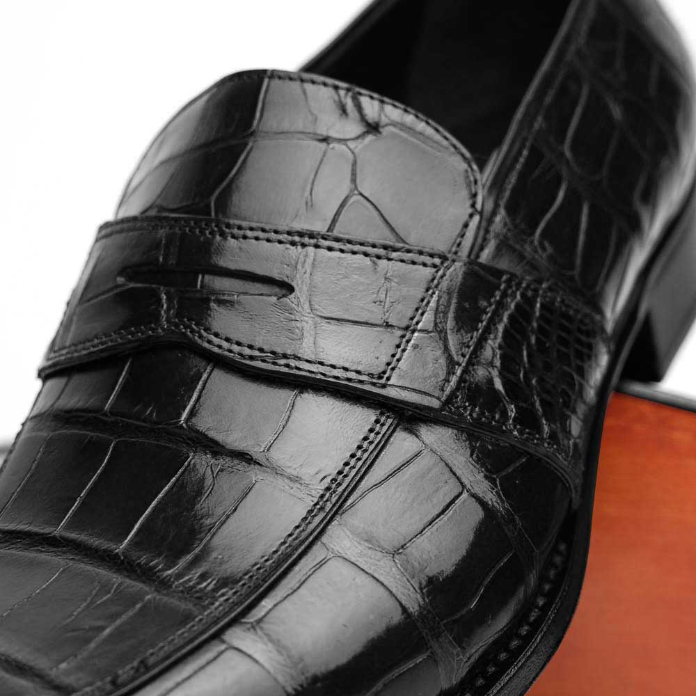 Caporicci 1208 Genuine Alligator Apron Toe Penny Loafers Black ...