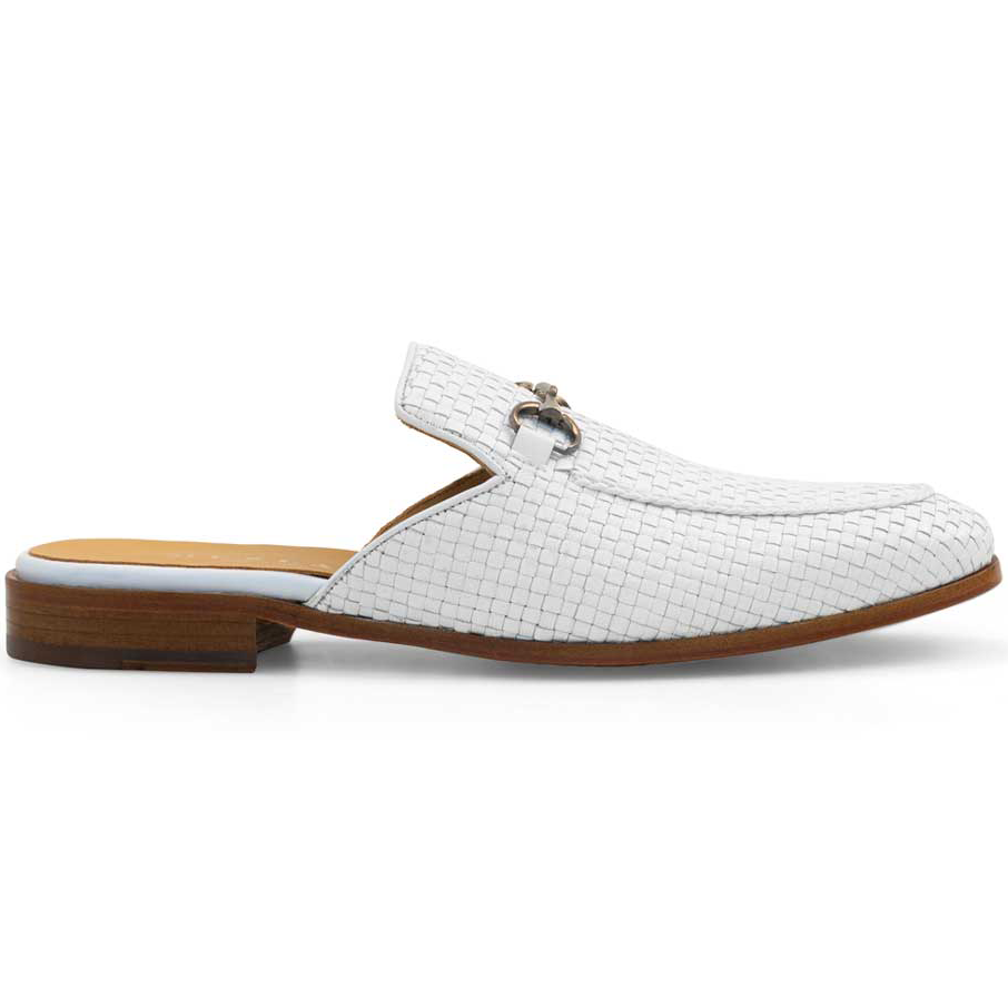 Mezlan Woven Bit Mule White (20510) | MensDesignerShoe.com