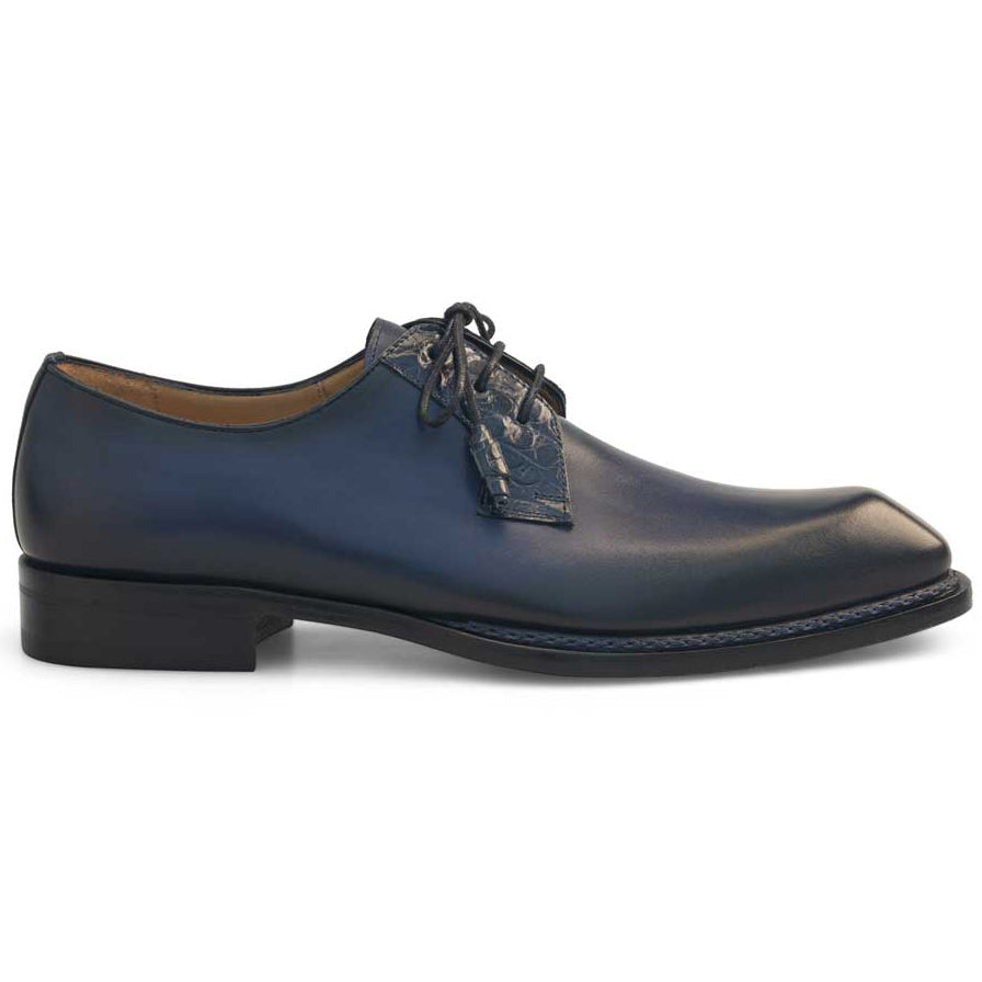 Mezlan Crocodile Plain Toe Derby Blue (50110-C) | MensDesignerShoe.com