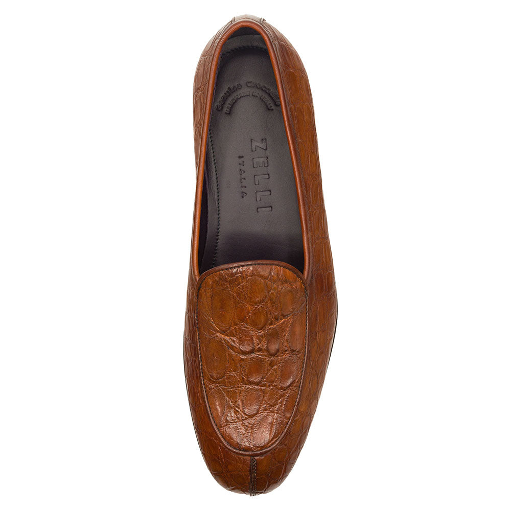 Zelli Mica Crocodile Slip-On Loafer Cognac | MensDesignerShoe.com