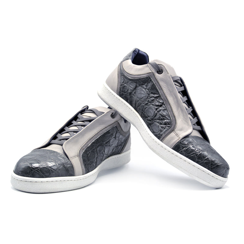 Zelli Crocodile & Calf Sneakers Gray | MensDesignerShoe.com