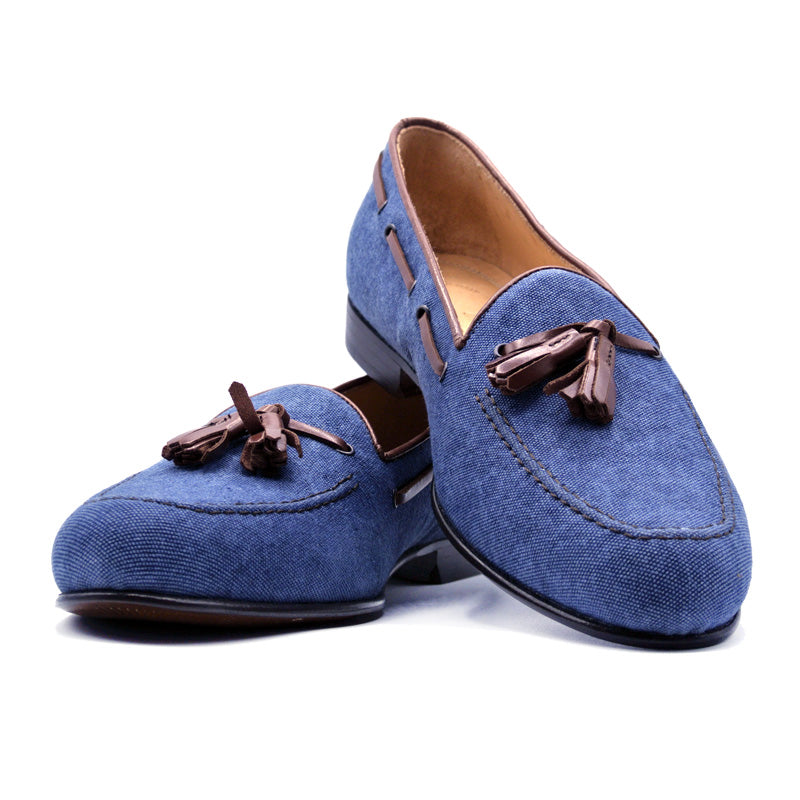Zelli Denim Twill Tassel Loafter - Denim Blue | MensDesignerShoe.com