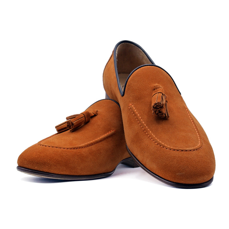 Zelli Sueded Goatskin Tassel Loafer - Burnt Orange | MensDesignerShoe.com