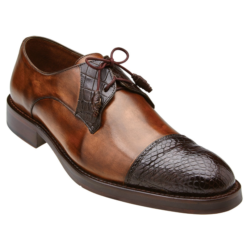 Belvedere Bala Alligator & Calfskin Cap Toe Shoes Antique Chocolate ...