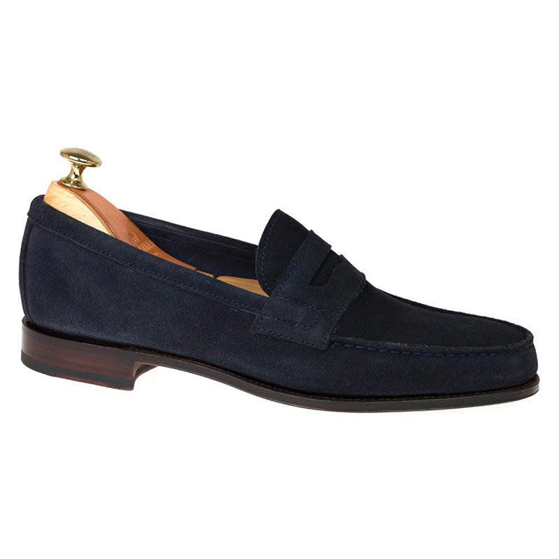Carmina Penny Loafers 80579 Genova Navy Suede | MensDesignerShoe.com