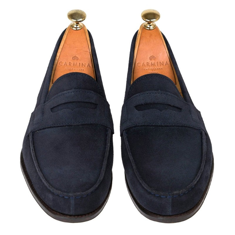 Carmina Penny Loafers 80579 Genova Navy Suede | MensDesignerShoe.com