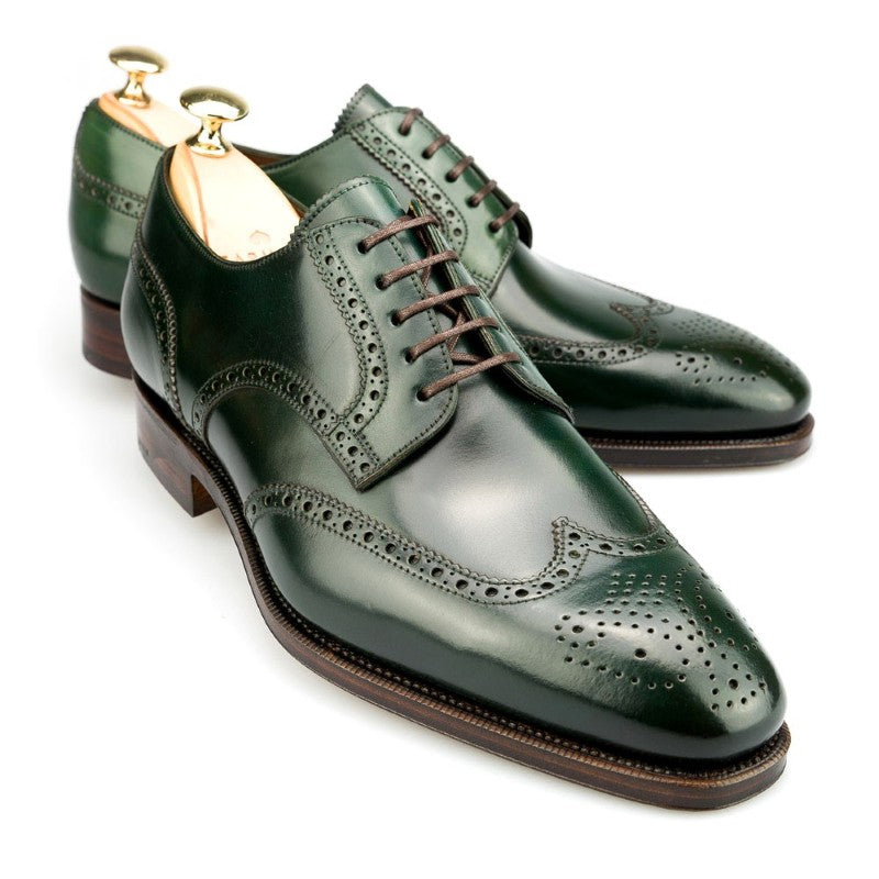Carmina Shell Cordovan Derby Shoes 80254 Rain Green | MensDesignerShoe.com