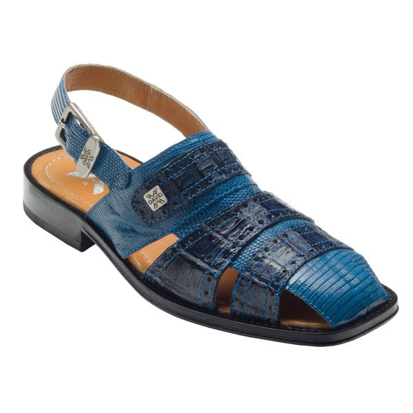 David X Sandy Crocodile & Lizard Sandals Navy/Blue | MensDesignerShoe.com