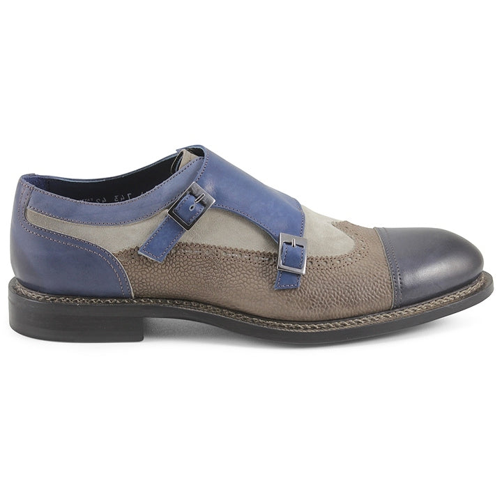 Dogen Nordve i743 Double Monk Strap Wingtip Shoes Blue / Taupe ...