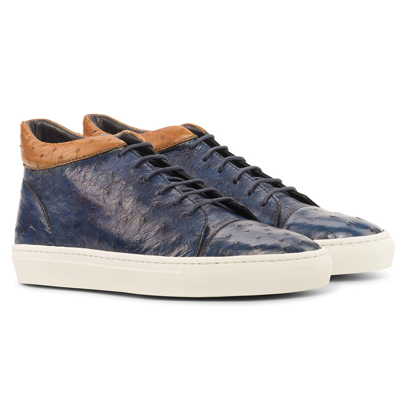Emanuele Sempre High Top Ostrich Sneakers Navy/Cognac ...