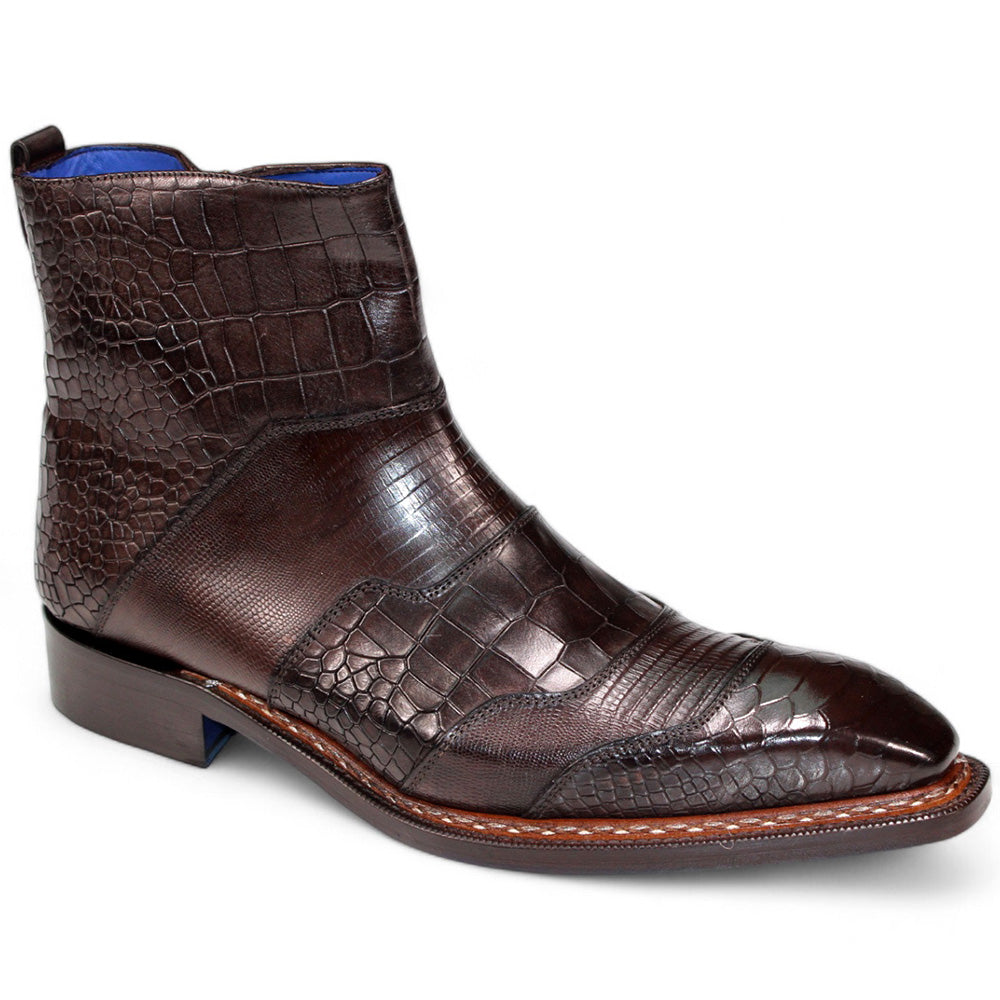 Emilio Franco Lucio Embossed Croco/ Tejus/ Snakeskin Boots Chocolate ...