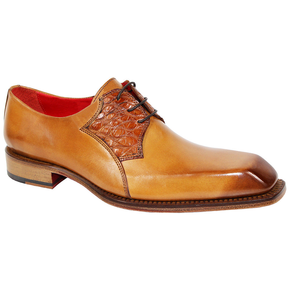 Fennix Calfskin / Alligator Shoes Cognac | MensDesignerShoe.com