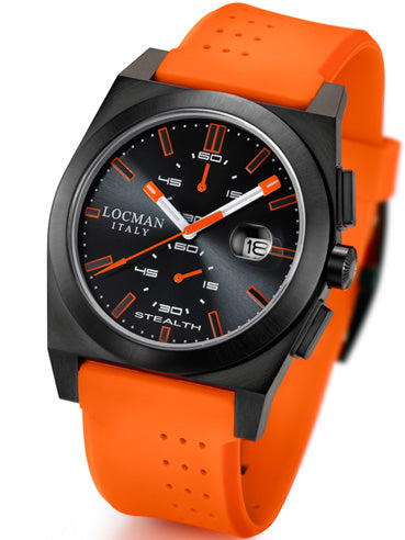 Locman Mens Stealth Chrono Watch Ceramic PVD Coating Black/Orange ...