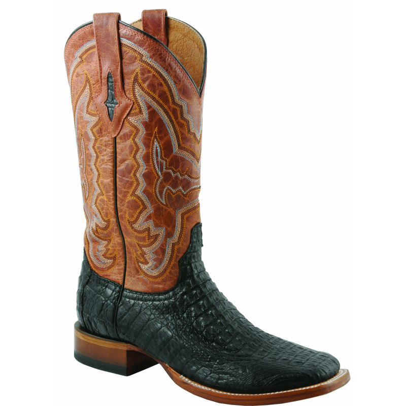 Lucchese M4537 Hornback Caiman Boots Black/Cognac | MensDesignerShoe.com