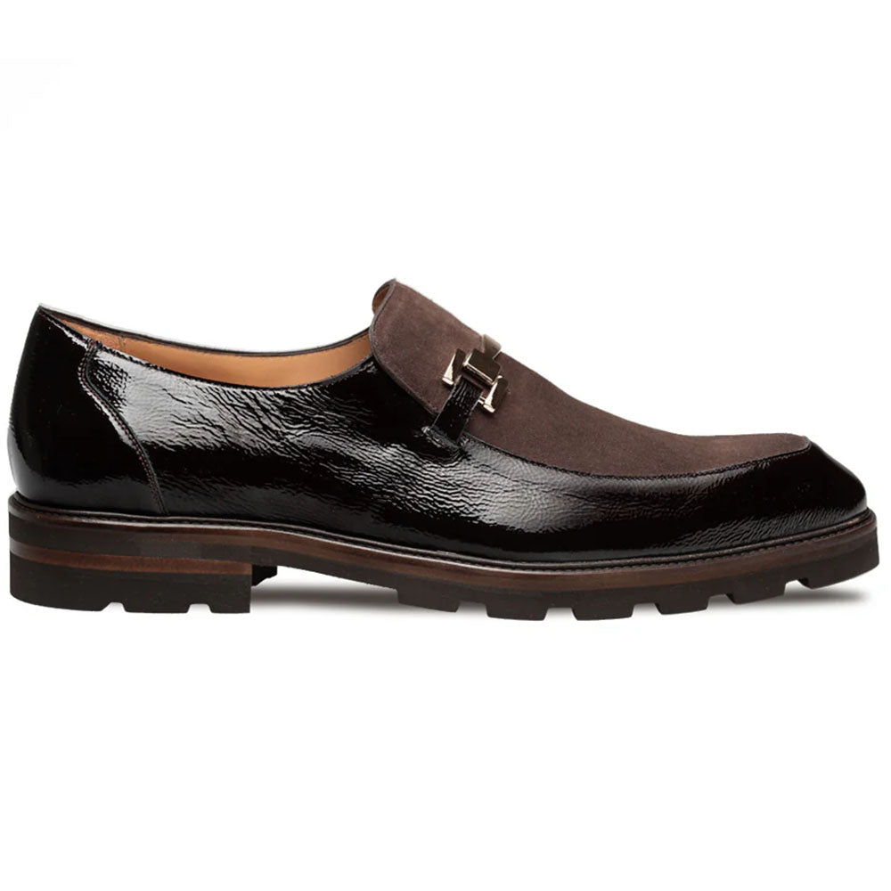 Mezlan Valone Hi-Shine & Suede Lug Slip-On Brown | MensDesignerShoe.com