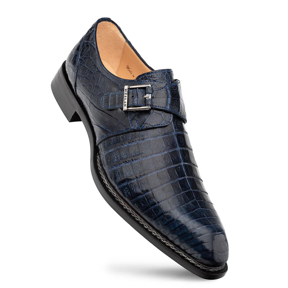 Mezlan Gigolo Crocodile Monk Strap Blue (50056-F) | MensDesignerShoe.com