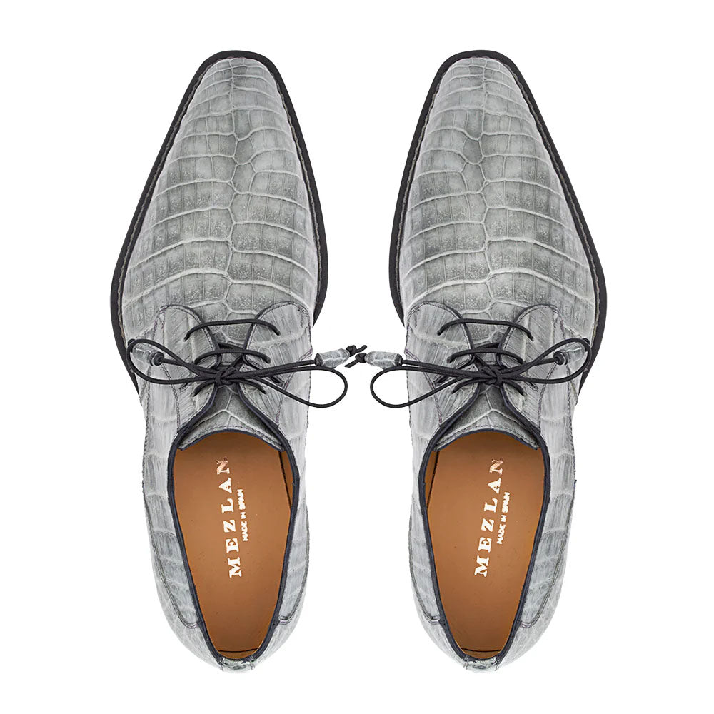 Mezlan Cratos Crocodile Derby Pearl Grey (50070-F) | MensDesignerShoe.com