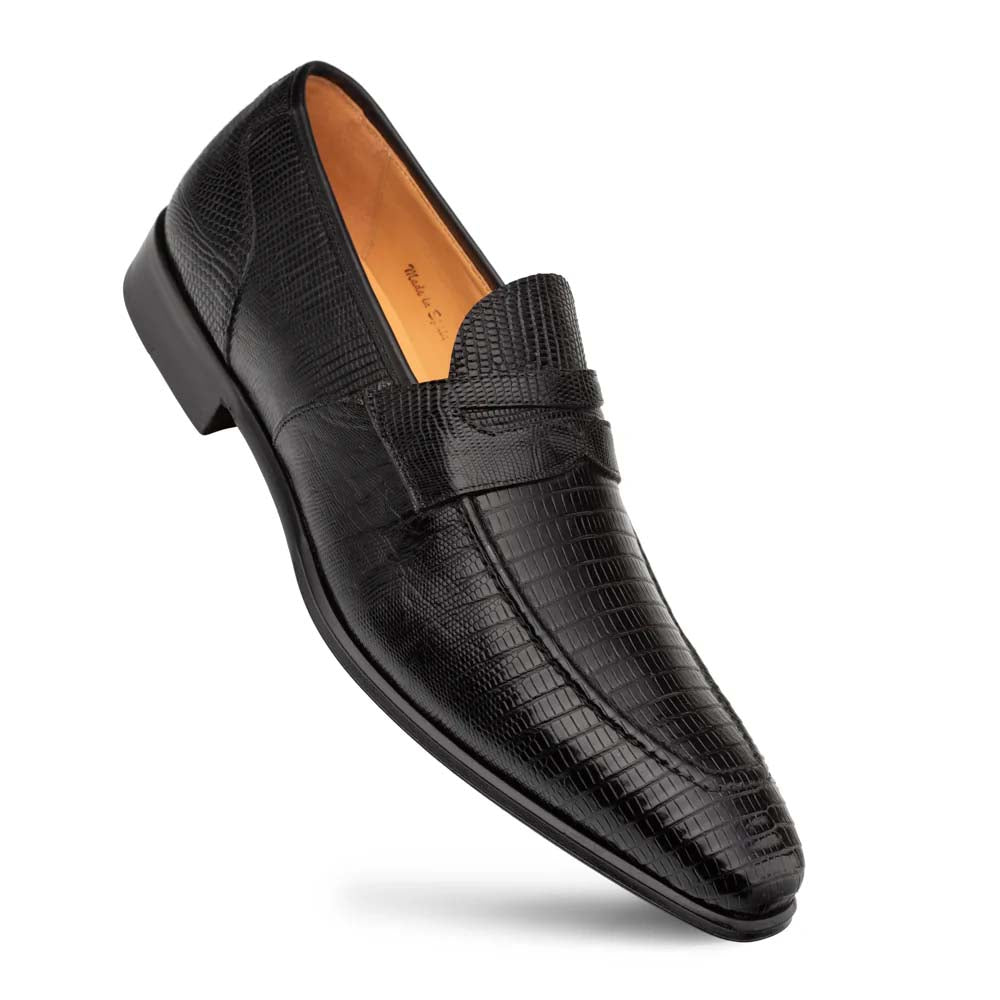 Mezlan Mayor Lizard Penny Loafer Black (50121-L) | MensDesignerShoe.com
