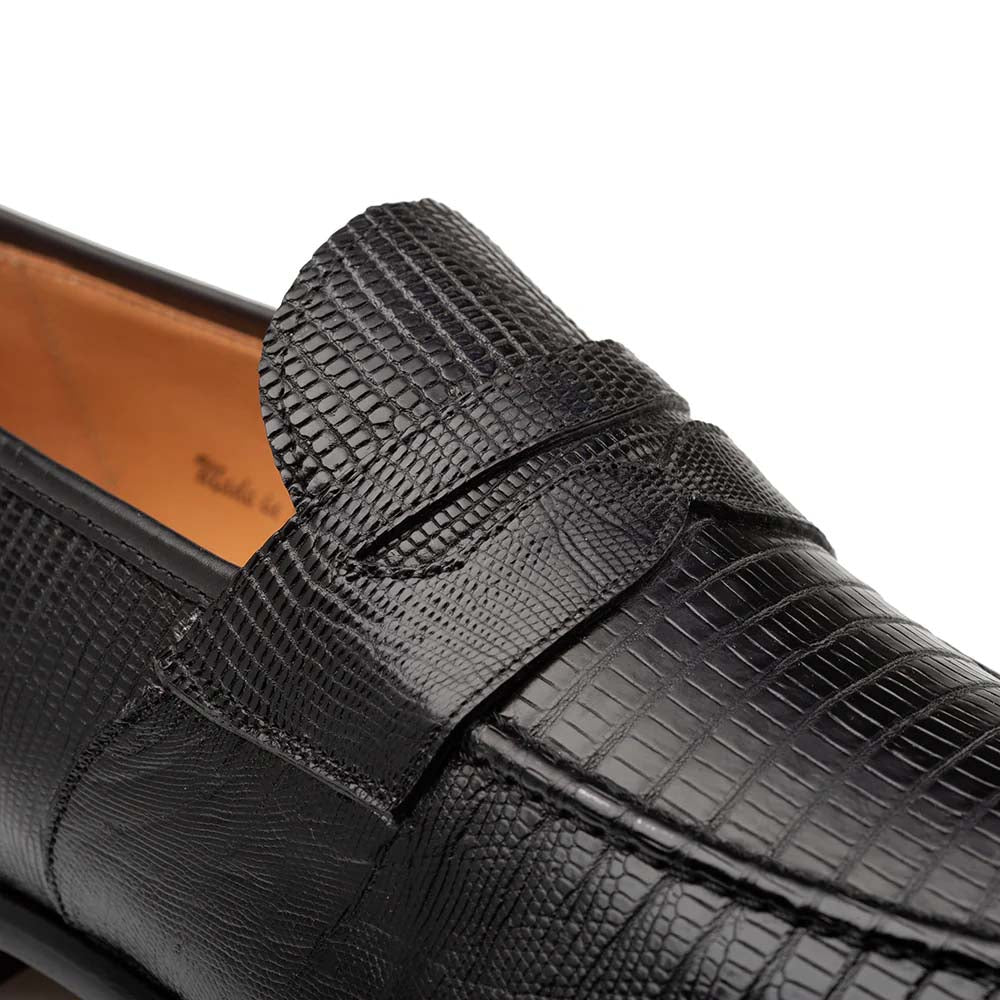 Mezlan Mayor Lizard Penny Loafer Black (50121-L) | MensDesignerShoe.com