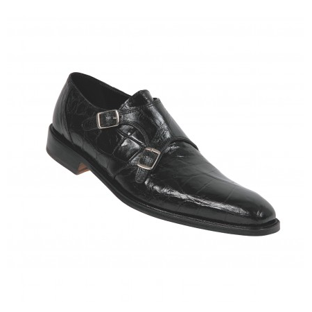 Mauri 4490 Double Monk Strap Alligator Shoes Black | MensDesignerShoe.com
