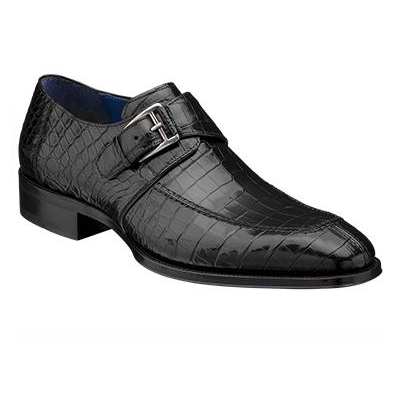 Mezlan Comodo Alligator Monk Strap Shoes Black | MensDesignerShoe.com