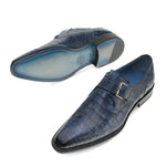 Mezlan Magnus Crocodile Monk Strap Shoes Blue | MensDesignerShoe.com