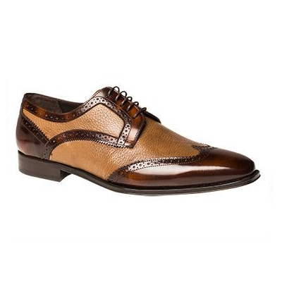 Mezlan Ponce Deerskin & Calfskin Wingtip Shoes Camel | MensDesignerShoe.com