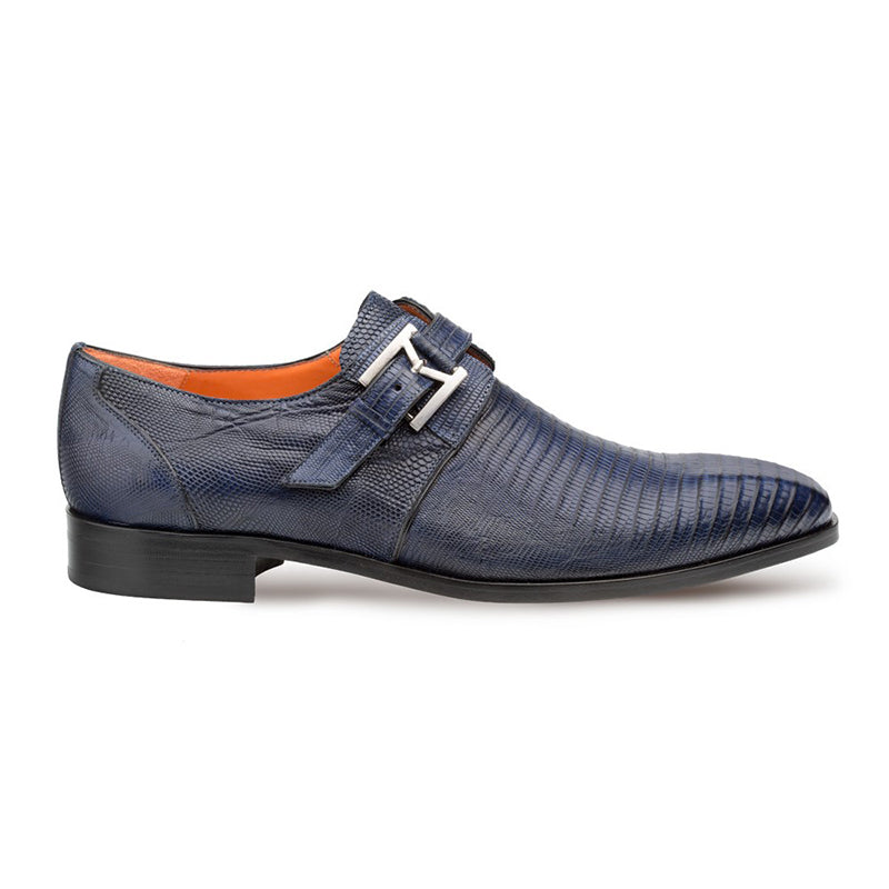 Mezlan Richelieu Lizard Monkstrap Shoes Blue | MensDesignerShoe.com