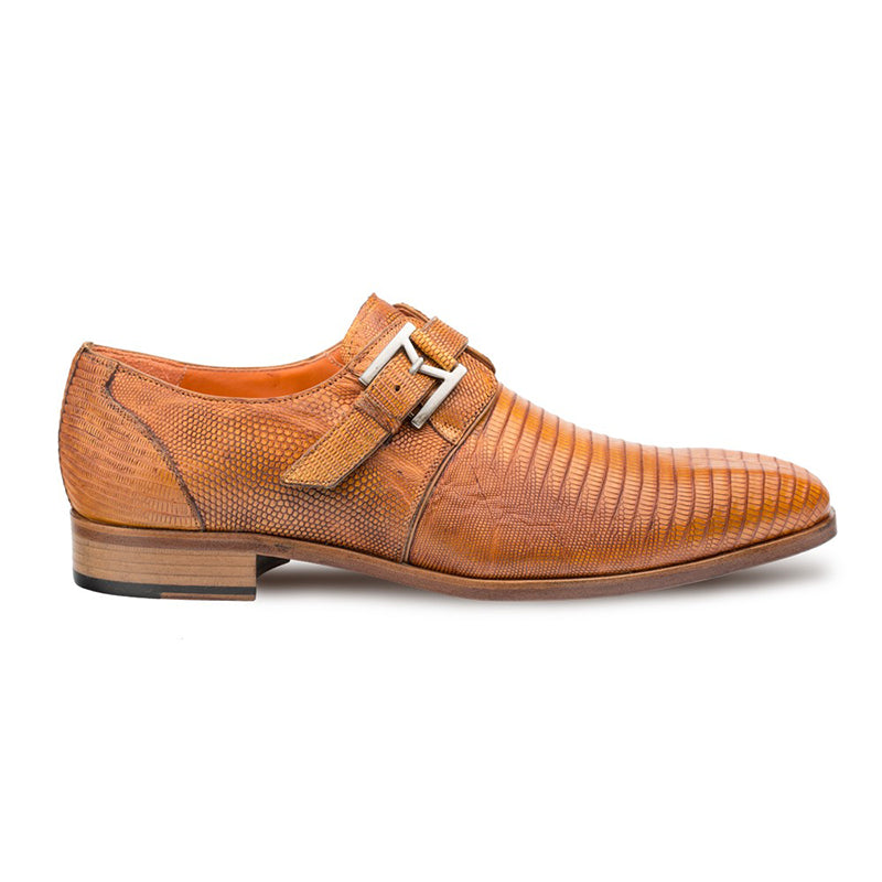 Mezlan Richelieu Lizard Monkstrap Shoes Camel | MensDesignerShoe.com