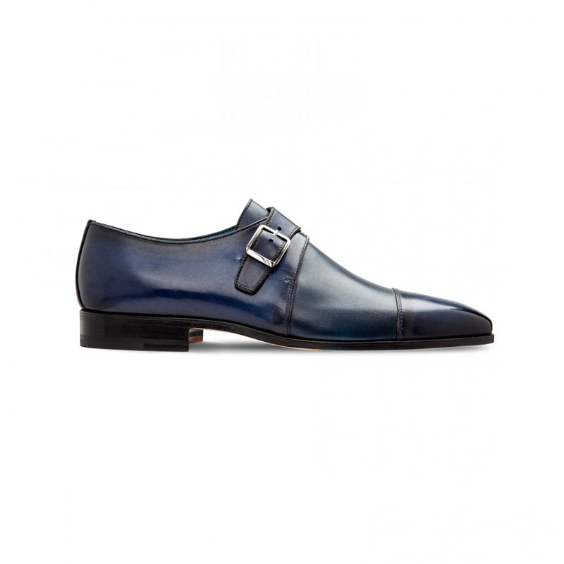 Moreschi 043126 Calfskin Monk Shoes Dark Blue | MensDesignerShoe.com