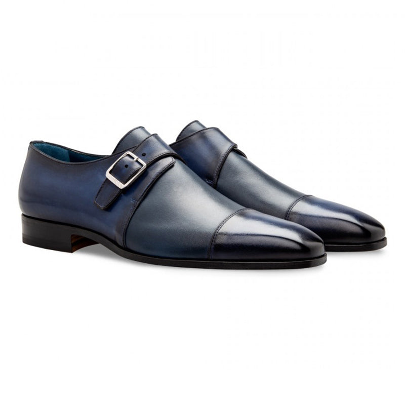 Moreschi 043126 Calfskin Monk Shoes Dark Blue | MensDesignerShoe.com