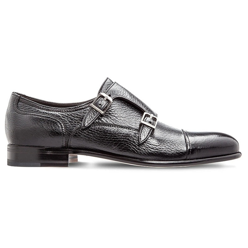 Moreschi Eze Deerskin Monk Strap Shoes Black | MensDesignerShoe.com
