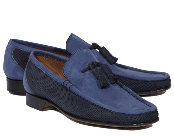 Moreschi Men's Shoes Player Tassel Loafer Blue | MensDesignerShoe.com