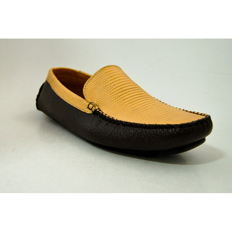 Patrick Gibbons Handmade Lizard Driving Shoes Beige / Brown Stitch ...