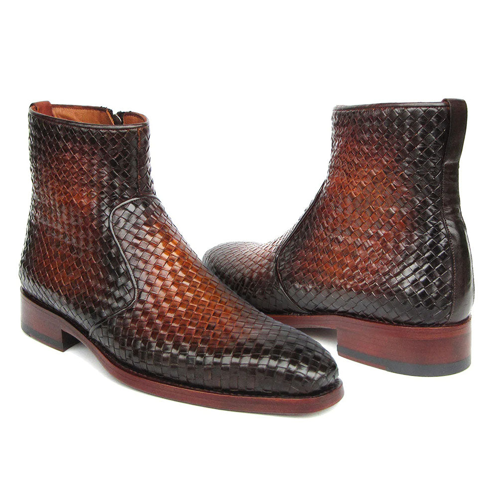 Paul Parkman Woven Leather Zipper Boots Brown | MensDesignerShoe.com