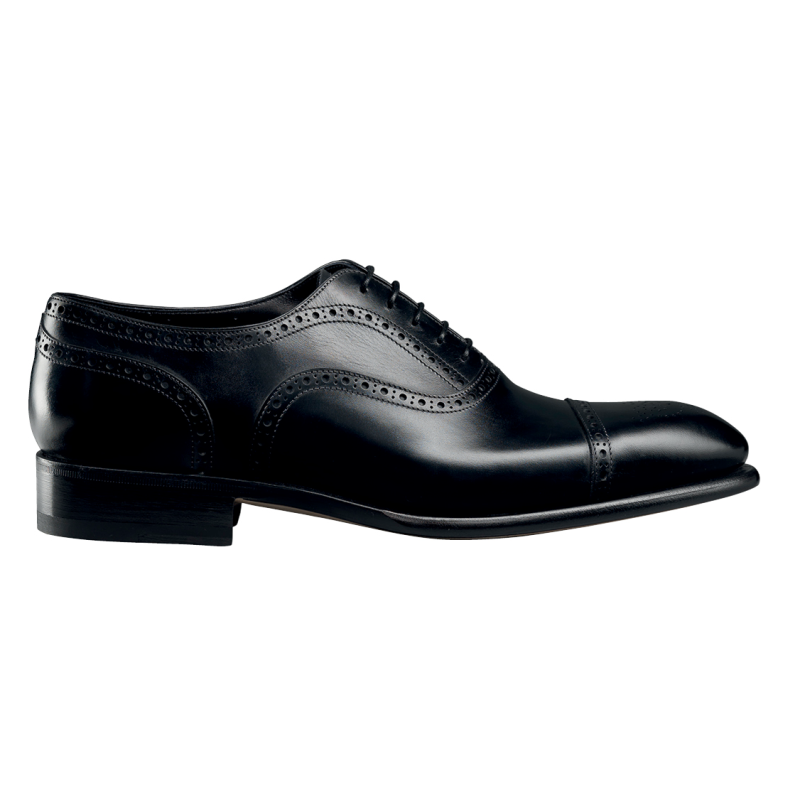 Santoni 11733 Medallion Cap Toe Shoes Black | MensDesignerShoe.com