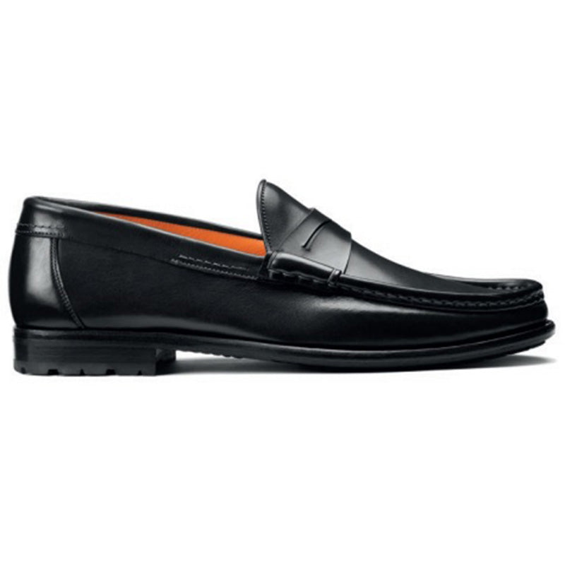 Santoni Ascott P1 Penny Loafer Shoes Black | MensDesignerShoe.com
