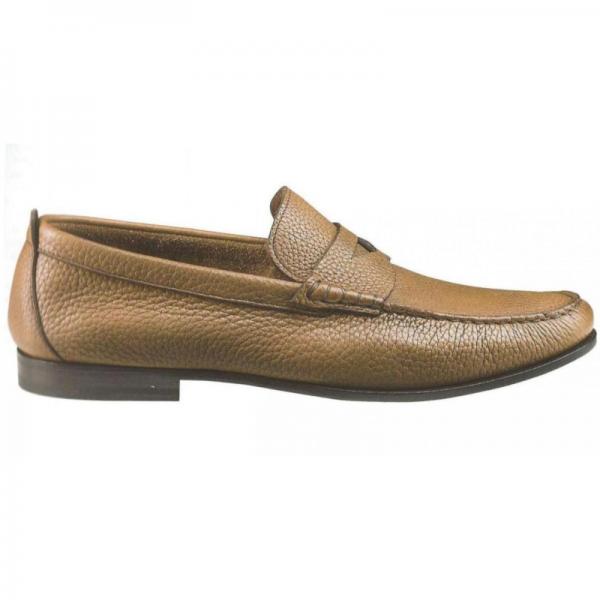 Santoni Carmel Pebble Grain Penny Loafers | MensDesignerShoe.com