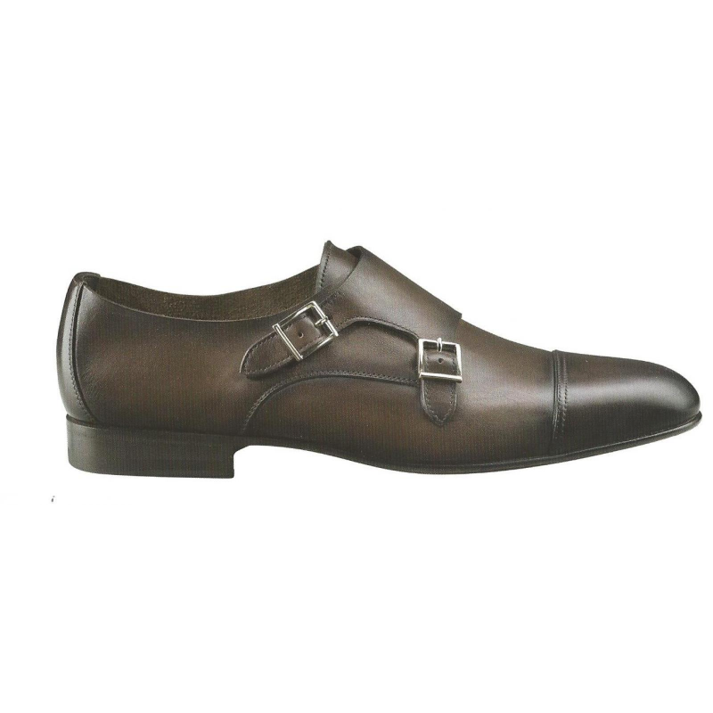 Santoni Darby Double Monk Strap Shoes Dark Brown | MensDesignerShoe.com