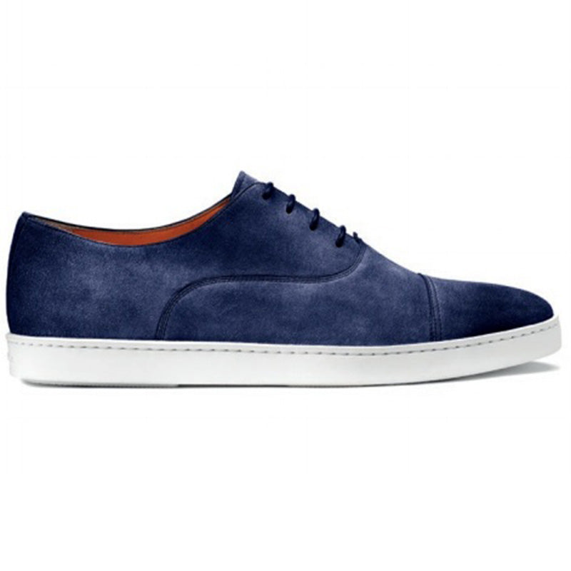 Santoni Durbin P1 Cap Toe Sneaker Blue | MensDesignerShoe.com
