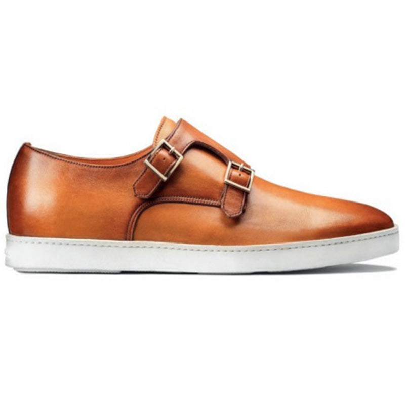 Santoni Fremont 5 Double Buckle Sneaker Light Brown | MensDesignerShoe.com