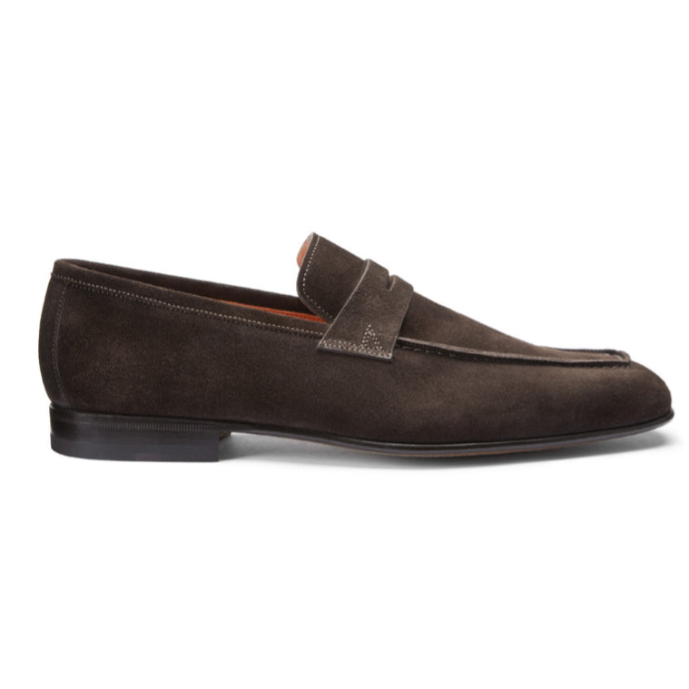 Santoni Imam SYWT50 Suede Loafers Dark Brown | MensDesignerShoe.com