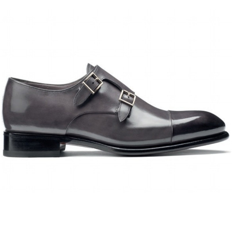 Santoni Ira V1 Double Monk Strap Shoes Grey | MensDesignerShoe.com
