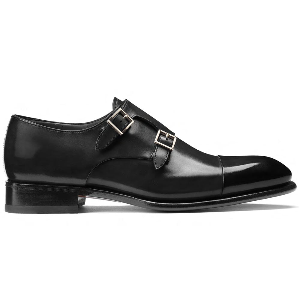 Santoni Ira V1-01 Double Monkstrap Shoes Black | MensDesignerShoe.com