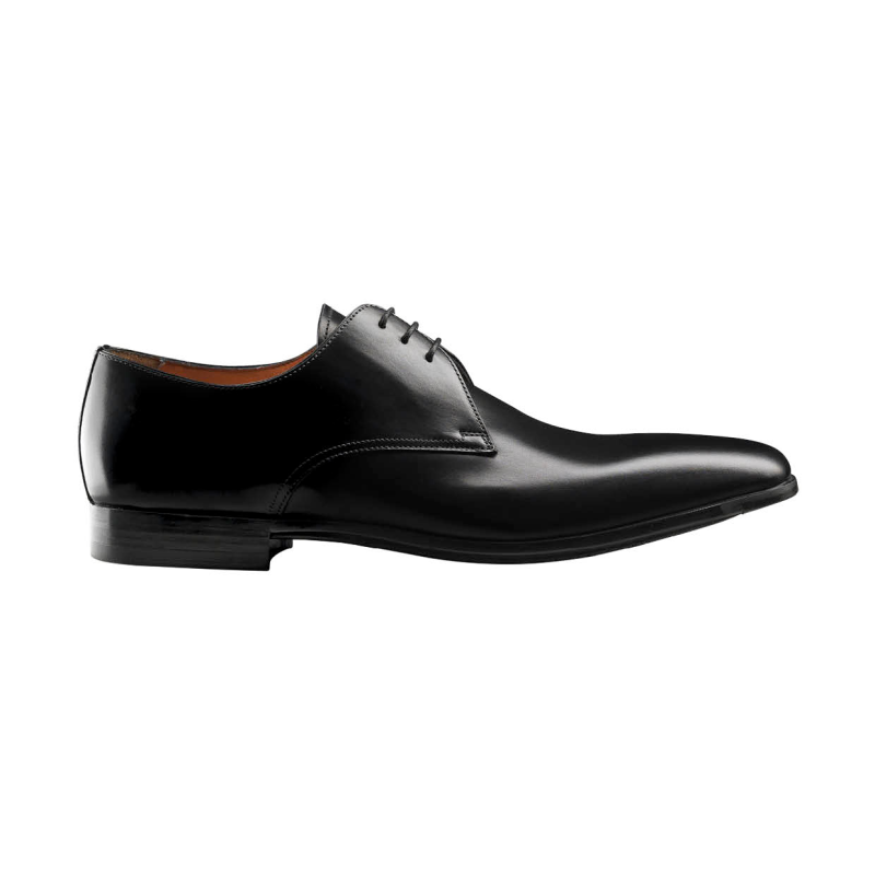 Santoni Terrence Plain Toe Blucher Black | MensDesignerShoe.com