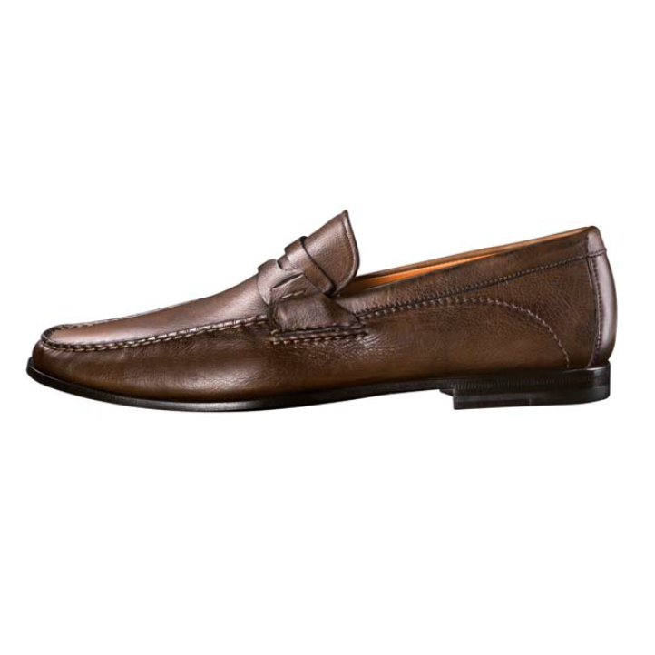 Santoni Shoes Reed Calfskin Penny Loafers | MensDesignerShoe.com